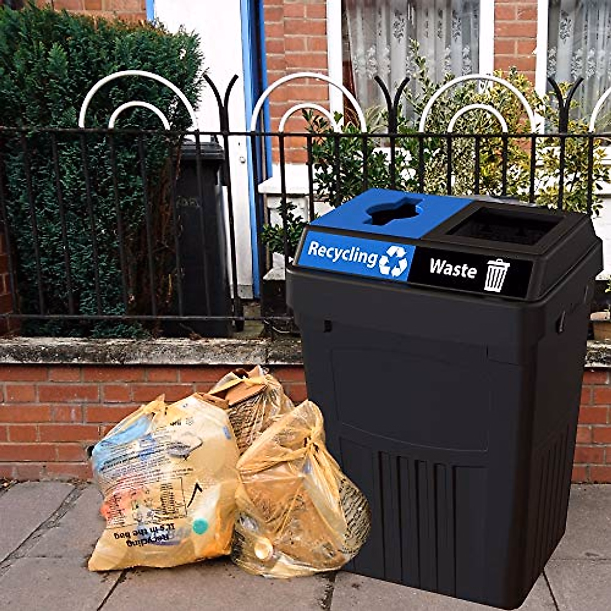 CleanRiver Flex E Bin - 50 Gallons | 2-in-1 Streams | Recycling & Waste Basket | Black Color