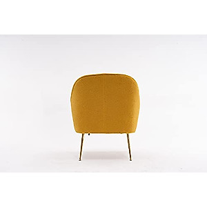 INMOZATA Velvet Living Room Chair Modern Accent Chair Tufted Back Upholstered Armchair Barrel Chair with Gold Legs Soft Reading Chair for Indoor Home Living Room(Yellow,Teddy)