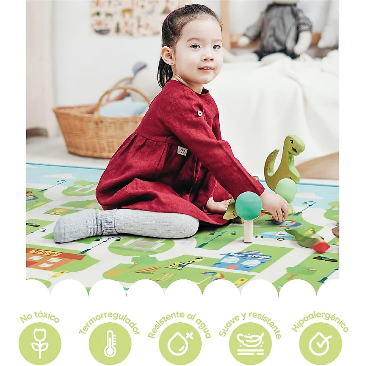 Eckhert Kids playmat Double Side - Large 59.05x78.74x0.4 Inches - Safari Fun