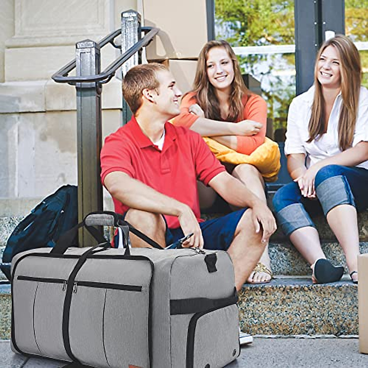 80L Travel Duffle Bag for Men, Large Foldable Duffel Bag for Travel with Shoe Compartment Overnight Weekender Bag Gym Bag for Men Women Waterproof & Tear Resistant (Gray, 80L)