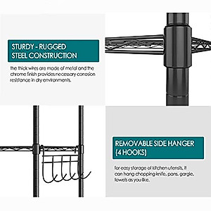 Anfan 6 Tier Wire Shelving Unit Heavy Duty Metal Wire Storage Shelves with Adjustable Leveling Feet & Side Hooks for Kitchen, Garage and Office (Black)