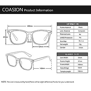 COASION Clear Glasses for Women Men Square Frame Fake Non-prescription Eyeglasses (Transparent)