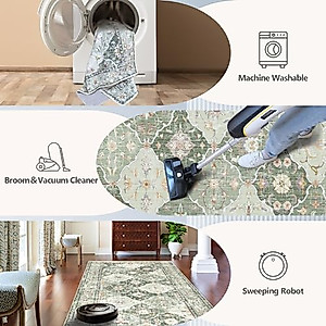 Boho Vintage Area Rugs 5×7 Washable Non-Slip Traditional Green Carpet for Living Room Bedroom Dining Room Farmhouse