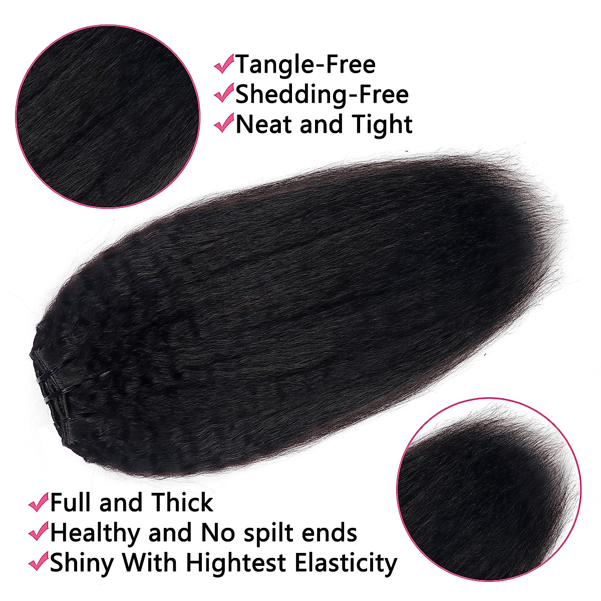 Mihugass Clip in Hair Extensions Real Human Hair Clip ins Double Weft Kinky Straight Clip ins for Women 120g 8pcs Clip on Hair Extensions Human Hair (18 Inch)