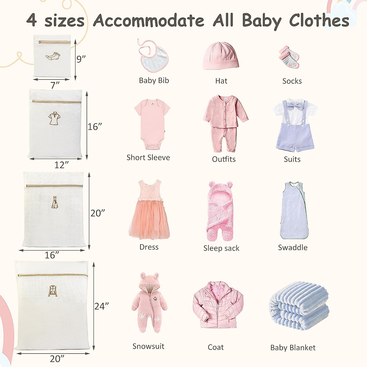 Britier 4pcs 155g Thicken Mesh Laundry Bags, 3-layer Anti-Tear Breathable Mesh, Gentle Washing Delicates, Insulate Dust & Fur in Washing Machine, 4-Size Lingerie Bag for Baby Clothes, Sock, Blanket.