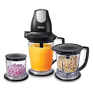 Ninja QB1004 Blender/Food Processor with 450-Watt Base, 48oz Pitcher, 16oz Chopper Bowl, and 40oz Processor Bowl for Shakes, Smoothies, and Meal Prep,Black
