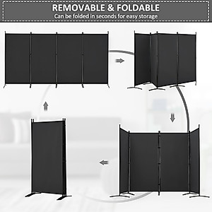 Spurgehom Room Divider 4 Panel Folding Partition Privacy Screens, Freestanding Fabric Room Panel Portable Room Partition Wall Dividers for Home Office Room Restaurant, 136" W X 72" H (Black)