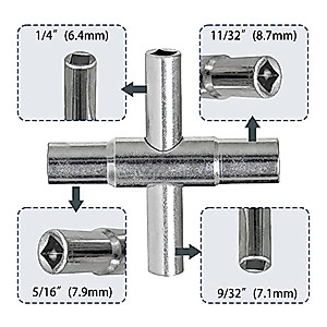 BearHut 4 Way Sillcock Key Wrench, 1/4", 9/32", 5/16", 11/32" Water Utility Key for Faucet, Spigots and Most Valves, 1 Pack