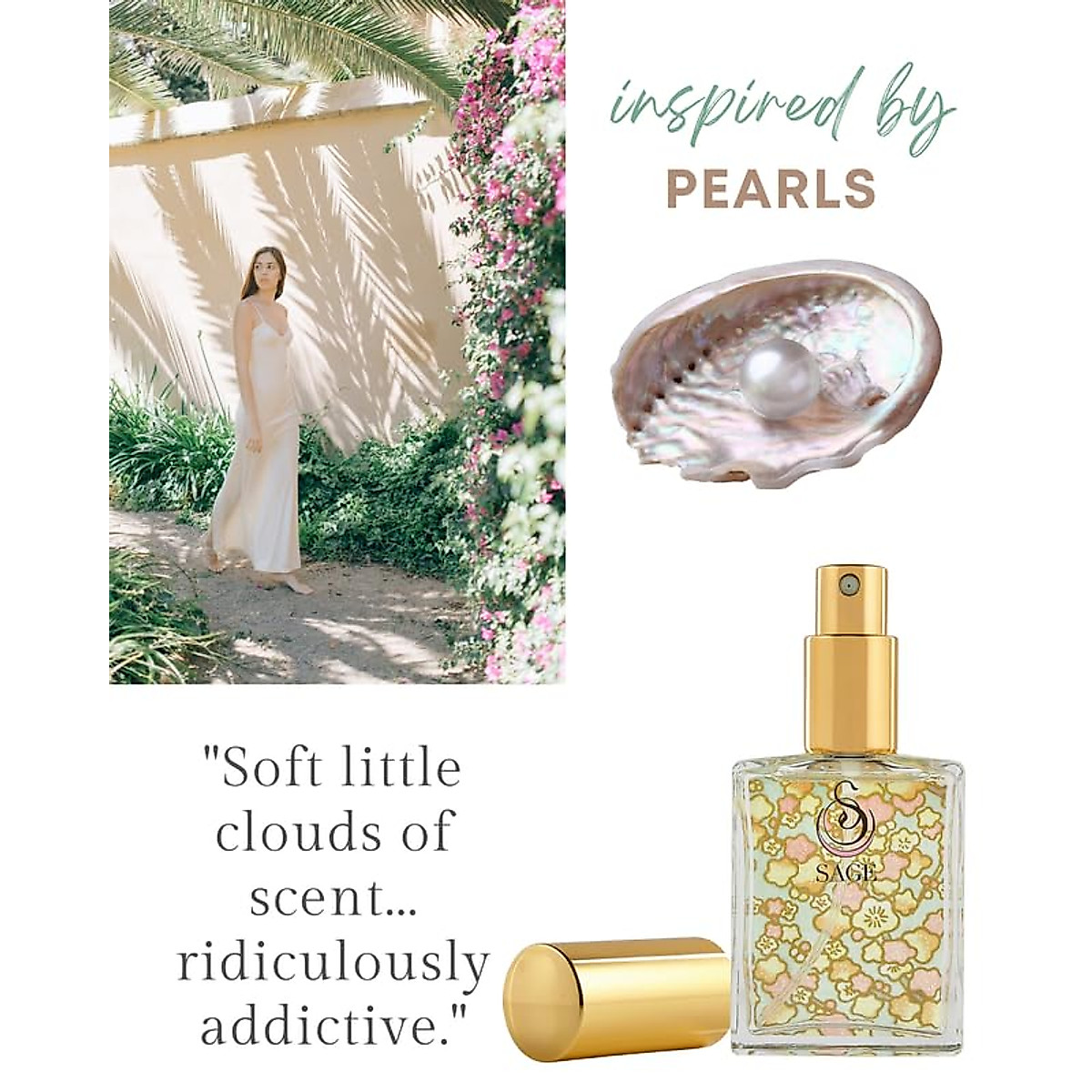 Pearl Organic Perfume Spray by Sage- 2 oz, Vegan & Cruelty-Free, Subtle Scent, Vanilla, Sandalwood, Musk