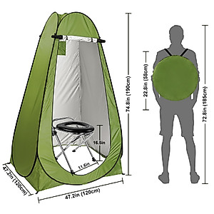 BLIKA Portable Toilet Kit for Adults, Pop Up Privacy Tent, Stainless Steel Washable Foldable Portable Toilet w/Soft Seat, Outdoor Shower Toilet Tent