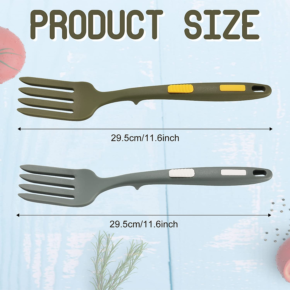 2pcs Silicone Flexible Forks, Large Silicone Cooking Fork Heat Resistant, Multifunctional Nonstick Blending Fork for Cooking Utensil for Kitchen Stir Mix Mash (Gray Green, Dark Green)