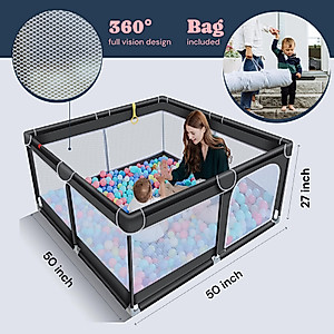 TODALE Baby Playpen for Toddler, Large Baby Play Yard, Safe No Gaps Playpen for Babies,Baby Gate Playpen(Black,50”×50”)
