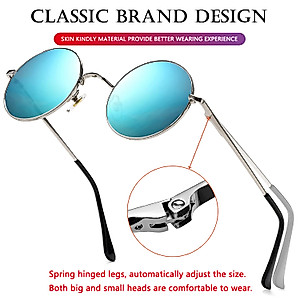 AIEYEZO Round Lennon Glasses Round Polarized Sunglasses for Women Men Small Circle Sunnies (Gold/Purple Mirrored + Silver/Blue Mirrored)