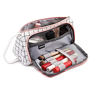 Pencil Case, Yloves Big Capacity Pen Pencil Bag Pouch Box Organizer Holder with 2 PCS Index Tabs for School Office (White Plaid)