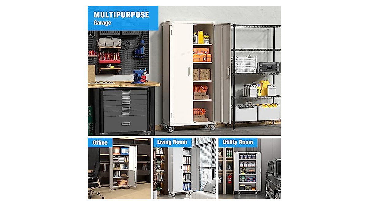 Aobabo 72-Inch Metal Storage Cabinet with Wheels - Secure & Versatile