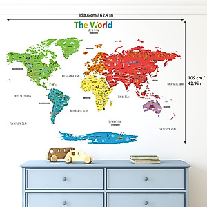 DECOWALL DL3-1902N XLarge Colorful Landmark World Map Wall Stickers (62x42 inch) Wall Decals Peel and Stick Removable Wall Stickers for Kids Nursery Bedroom Living Room décor