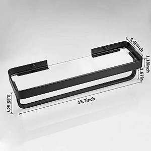 VOLPONE Bathroom Wall Shelf Black Glass Shelves 15.7in Bathroom Shelves with Towel bar Towel Shelf Wall Mounted 2 Tier