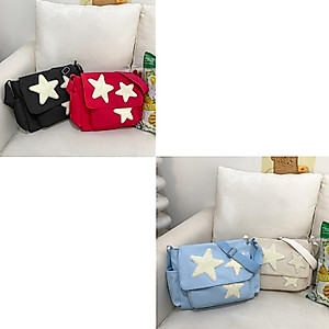 Glittery Star Pattern Y2K Messenger Bag, Stylish Spacious Aesthetic Tote for Travel, Work, and Shopping, Canvas Star Crossbody Hobo Bag (Black)