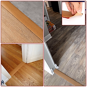 ABuff 10Ft x 2" Floor Transition Strip Self Adhesive Flooring Transitions Vinyl Laminate Floor Trim Flat Divider Strip for Joining Floor Gap, Carpet, Threshold, with Elegant Wood Grain, Brown