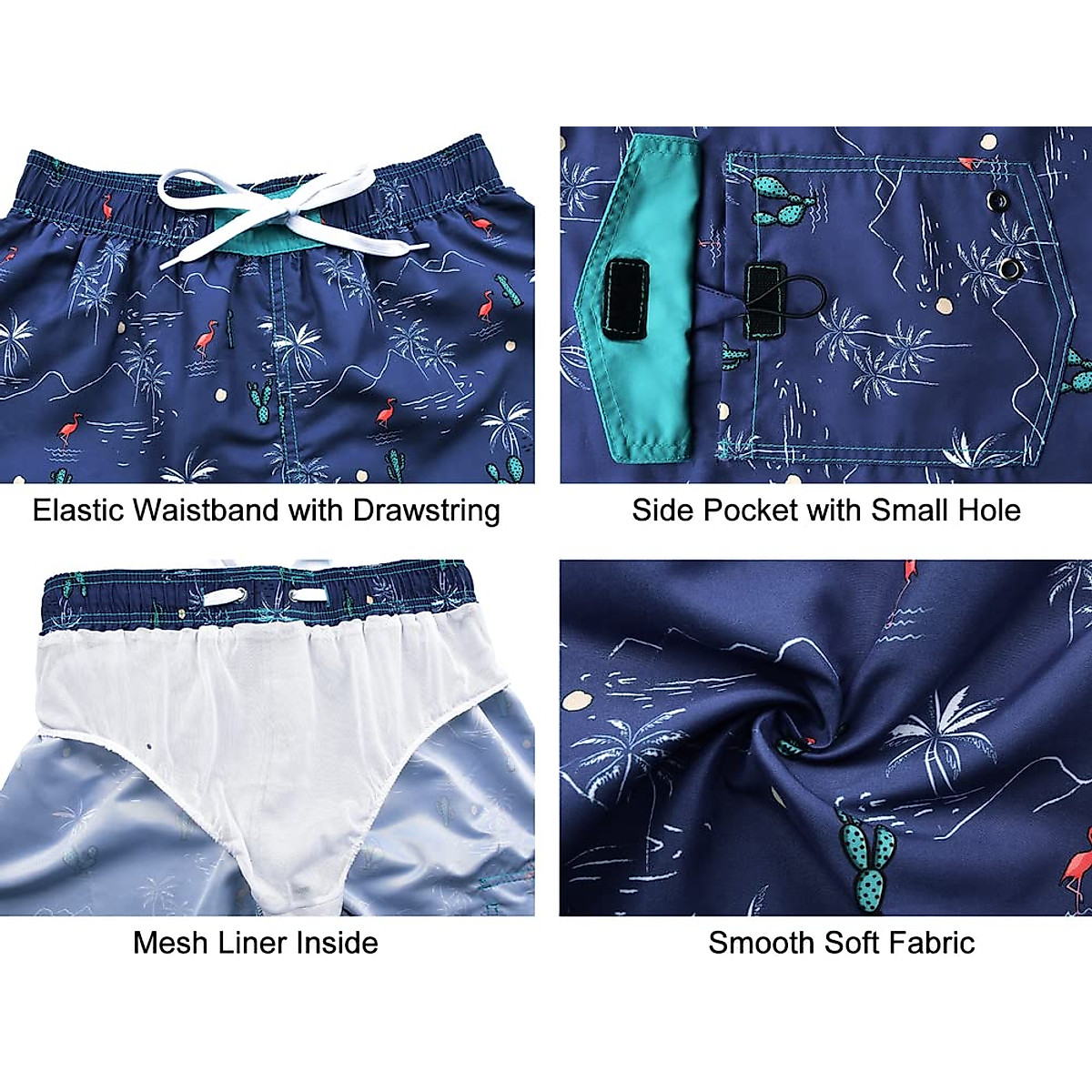 Nonwe Men's Swimming Shorts 9" Breathable Palm Tree Beach Shorts with Lining Blue 40