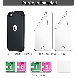 IDWELL iPod Touch 7th Generation Case with 2 Screen Protector, Three Layer Series Heavy Duty Protection Shockproof High Impact Protective Case for iPod Touch 5/6/7th Generation, Black