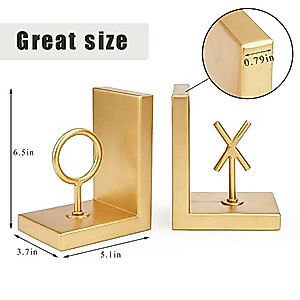 Book Ends Gold Bookends Heavy Duty Decorative Bookends to Holders Books Unique Modern Book end Metal Book Stoppers for Shelves/Office Decor/Home,Book Holders Nonskid (Gold)