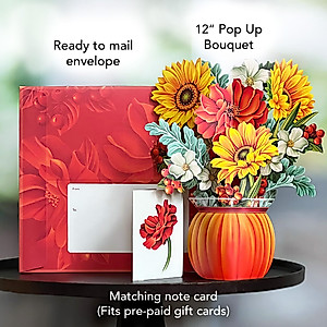 Freshcut Paper Pop Up Cards, Pumpkin Harvest 12 inch Paper Flower Bouquet Greeting Cards with Blank Note Card & Envelope, Thanksgiving Cards, Fall Cards, Sunflower Birthday Gifts for Women