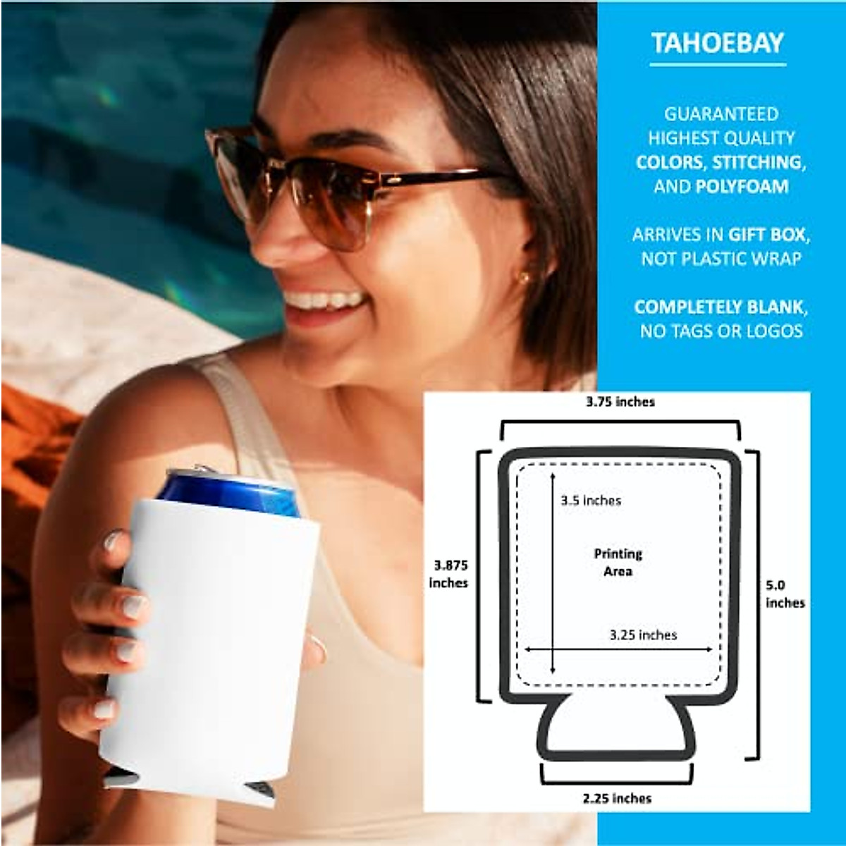 TahoeBay Bulk Can Coolers (50-Pack) Blank Foam Sleeves Plain Soft Insulated Blanks for Soda, Beer, Water Bottles, HTV Vinyl Projects, Wedding Favors and Gifts (White)