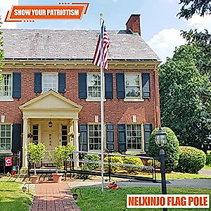 NELXINJO 20FT Sectional Flag Pole Kit, Heavy Duty Aluminum Outdoor In-Ground Flagpole, Gold Ball Top, 3x5 USA Flag for Residential commercial Outdoor Garden(20FT, Silver)