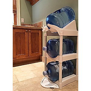 Wisconic Bottle Buddy Cascada Pour & Store System Water System-3-Tier 5 Gallon Jug Storage Rack with Floor Protector & Dispenser Tray-Home & Office Organization-Durable Plastic, Easy To Assemble-Gray