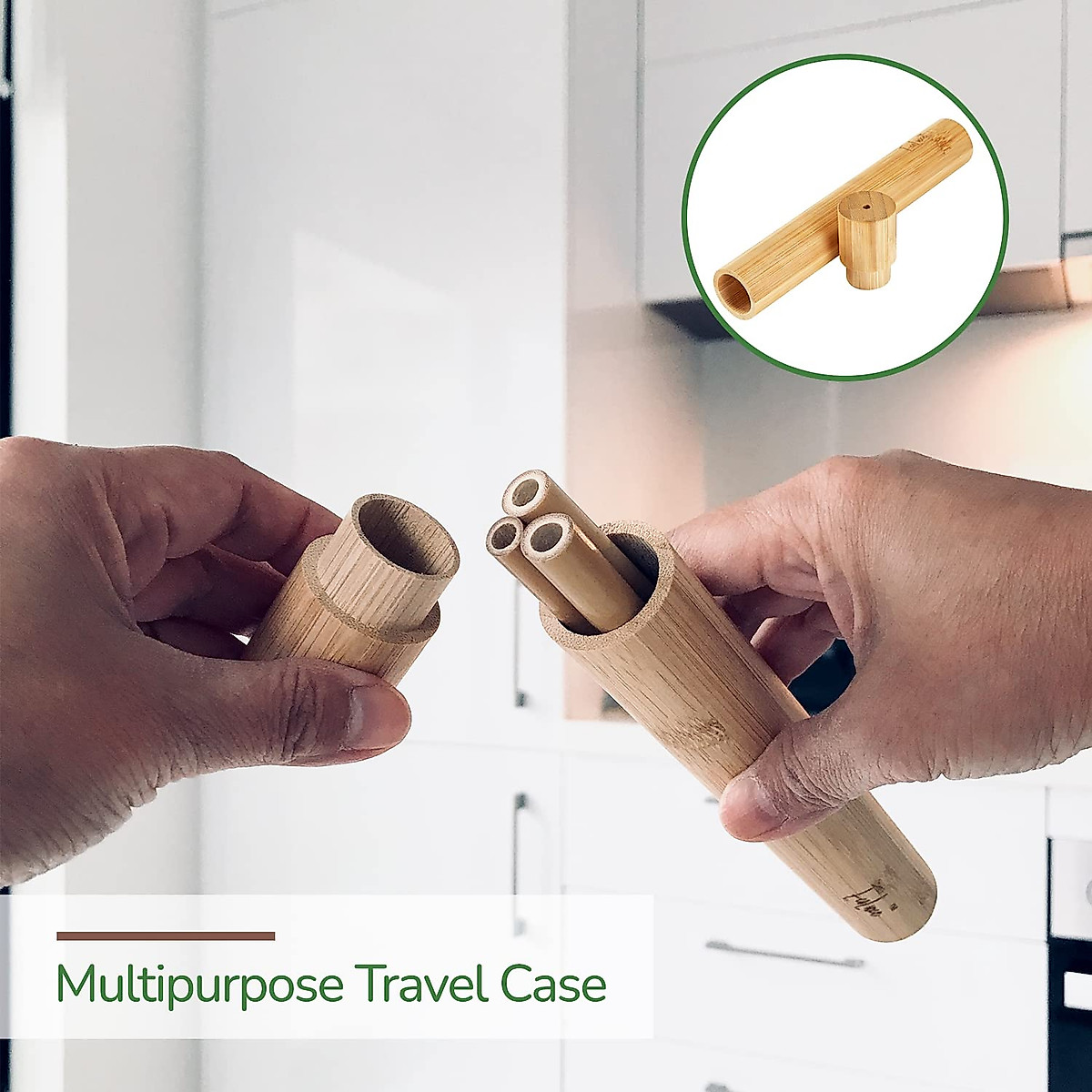 EcoLuxe Sustainable Gift Box Personal Care Travel Sized Toiletries Bundle, Bamboo Toothbrush, Dental Floss, Comb,Liquid Containers, Razor, Bamboo Travel Case and Stand, 9 Items