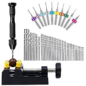 60 Pieces Micro Mini Twist Drill Bits Set with Precision Hand Pin Vise Rotary Tools for Wood,Jewelry, Plastic etc