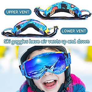 Kids Ski Goggles, OTG Kids Snow Goggles Anti Fog UV Protection Double Layer Lenses Snowboard Goggles, Helmet Compatible Goggles for Boys Girls Toddler Youth