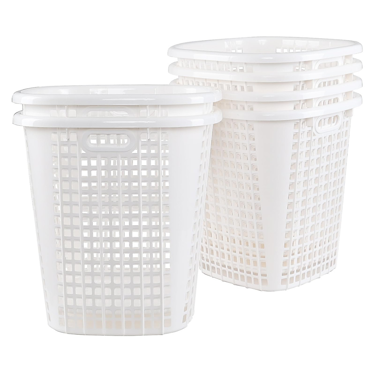 CadineUS 6 Pack Plastic Dirty Clothes Hamper, Laundry Basket with Handles, White