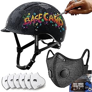 BASE CAMP Dust Mask with 6 Filters Bundle with Camo Commuter Bike Helmet