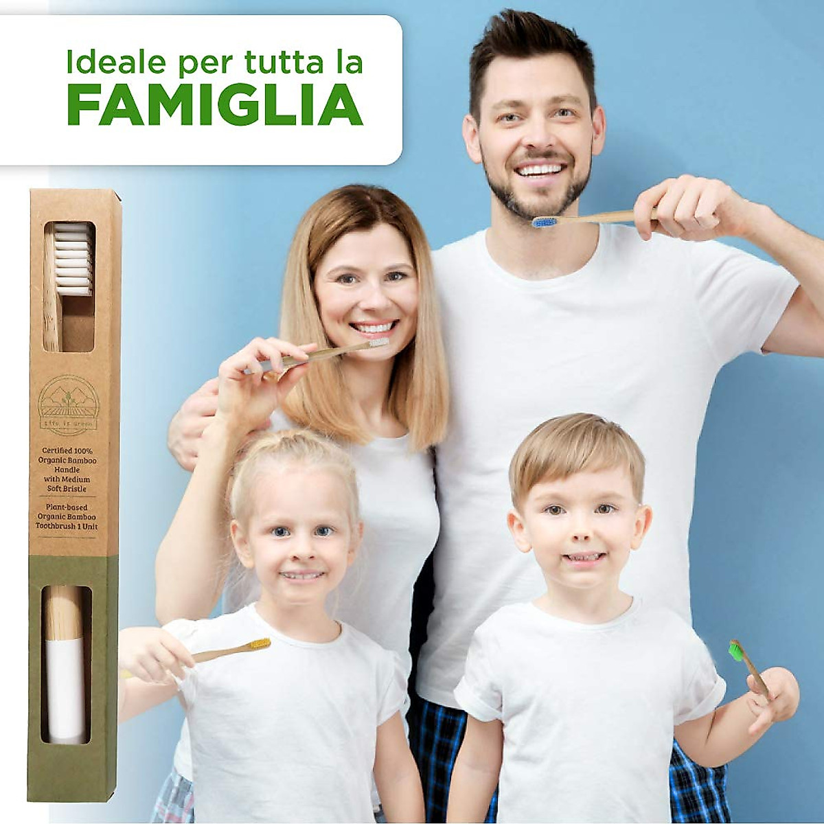 Eco Friendly and Biodegradable Bamboo Toothbrush Water Resistant | Plastic Free Round Handle | Antiseptic Medium Hard Bristles BPA-Free | Natural | Set of Toothbrushes | 200 Bamboo Cotton Swabs FREE