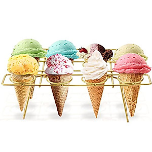 2 Pieces Steel Cupcake Baking Racks Ice Cream Display Racks Cupcake Cone Stands Ice Cream Cone Cupcakes Holders for Home Kitchen Baking Cooking Cupcake Ice Cream Tools Supplies (Gold)