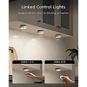 EZVALO Puck Lights with Remote Control, Rechargeable LED Battery Operated, Wireless, Group Control, Dimmable Under Cabinet/ Counter Lighting Closet Light (6 Pack)