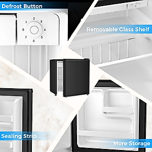 Antarctic Star Compact Refrigerator Mini Fridge with Freezer, Single Reversible Door, Dorm Fridge, Removable Glass Shelf, Defrost Button, for Bedroom, Office, Garage, 1.4 Cu. Ft, Black