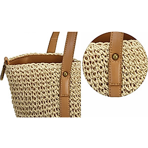 IN.RHAN Women's Handbag Large Straw Handmade Rattan Multi-functionWeave Shoulder Bag Beige
