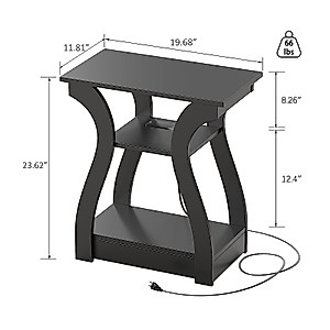 FROMJBEST End Table Set of 2 with Charging Station, Side Table with USB Ports and Outlets, Nightstand, 3 Tier End Table with Storage Shelf for Living Room, Bedroom(Black Set of 2)
