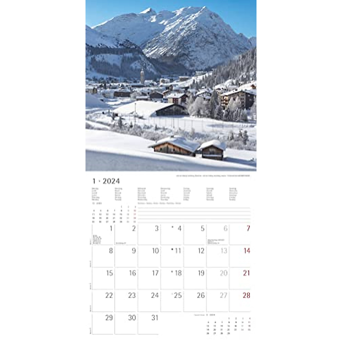 Alpen 2024 - Brochure Calendar 30 x 30 cm (30 x 60 Open) - Calendar with Space for Notes - The Alps - Picture Calendar - Wall Planner - Nature Calendar