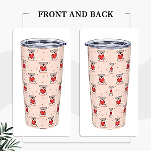 Yaxongx 20oz Tumbler Cute Love Koala Double Wall Vacuum Insulated Coffee Mug with Lid and Metal Straw Brush Reusable Stainless Steel Water Bottle Travel Cup Gifts for Car Ice Drinks Hot Beverage