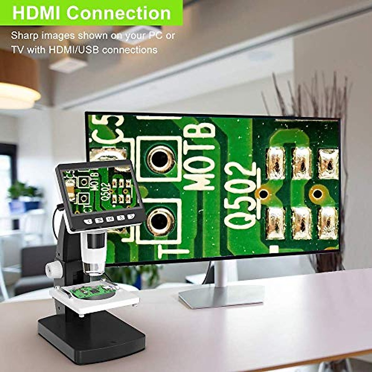 LCD Digital Microscope, YINAMA 4.3 Inch 50X-1000X Magnification 1080P Compound Handheld Microscopes Camera with Rechargeable Battery Mini Hdmi Port 8 LED Lights Slides