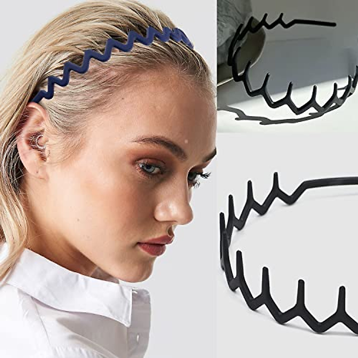 LAPOHI 8 PCS Non Slip Fashion Effortless Plastic Headbands with Teeth Comb Skinny Hair Bands for Women Men Teen Girls, Comb Teeth Morandi