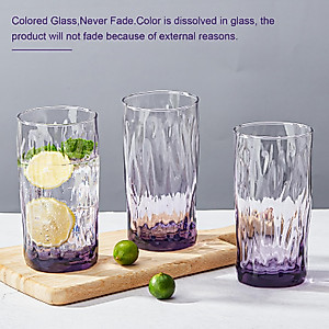 CREATIVELAND Solid Color Drinking Glasses Set of 6, 13.5 OZ Wind-blown Ripples Glass Tumbler Glassware for Water, Juice, Different Options for Home, Restaurant, Hotel, Bar,Purple