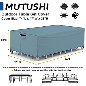 MUTUSHI Patio Furniture Cover, Waterproof Patio Table Cover, 74" L x 47" W x 28" H, 600D Durable Oxford,Patio Table Cover, Waterproof Patio Covers for Table Set -Twilight Blue