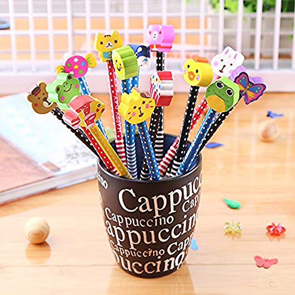 Etmact 50 Pack Assorted Colorful Cartoon Animal Pencil With Eraser Novelty Dot & Stripe Giant Eraser Topper Kids Pencils Kid Pencils Pencil With Eraser Animal Pens Pencils Bulk For Kids Animal Pencill