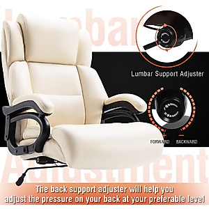 Big and Tall 400lbs Office Chair - Adjustable Lumbar Support Heavy Duty Metal Base Quiet Rubber Wheels High Back Large Executive Computer Desk Swivel Chair, Ergonomic Design for Back Pain, Beige