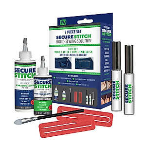 Secure Stitch Liquid Sewing Solution Kit! Fabric Glue That Quickly Mends, Alters, Hems & Embellishes Without a Needle and Thread! Includes: 4oz.Fabric Solution & 2oz All Fabric Solution